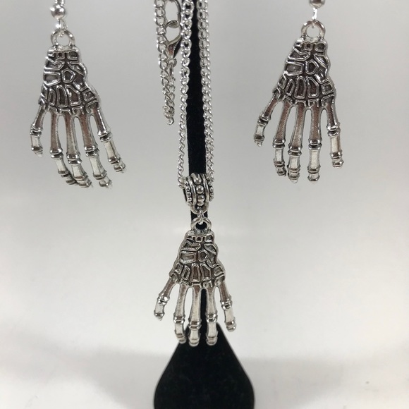 Jewelry | Skeleton Hand Pendant Chain With Earrings | Poshmark